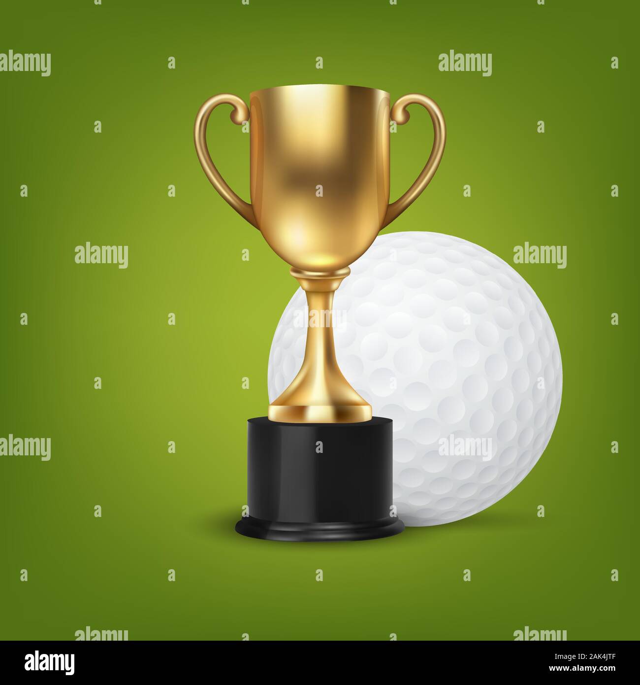 Realistic Vector 3d Blank Golden Champion Cup Icon wirh Golf Ball Set ...