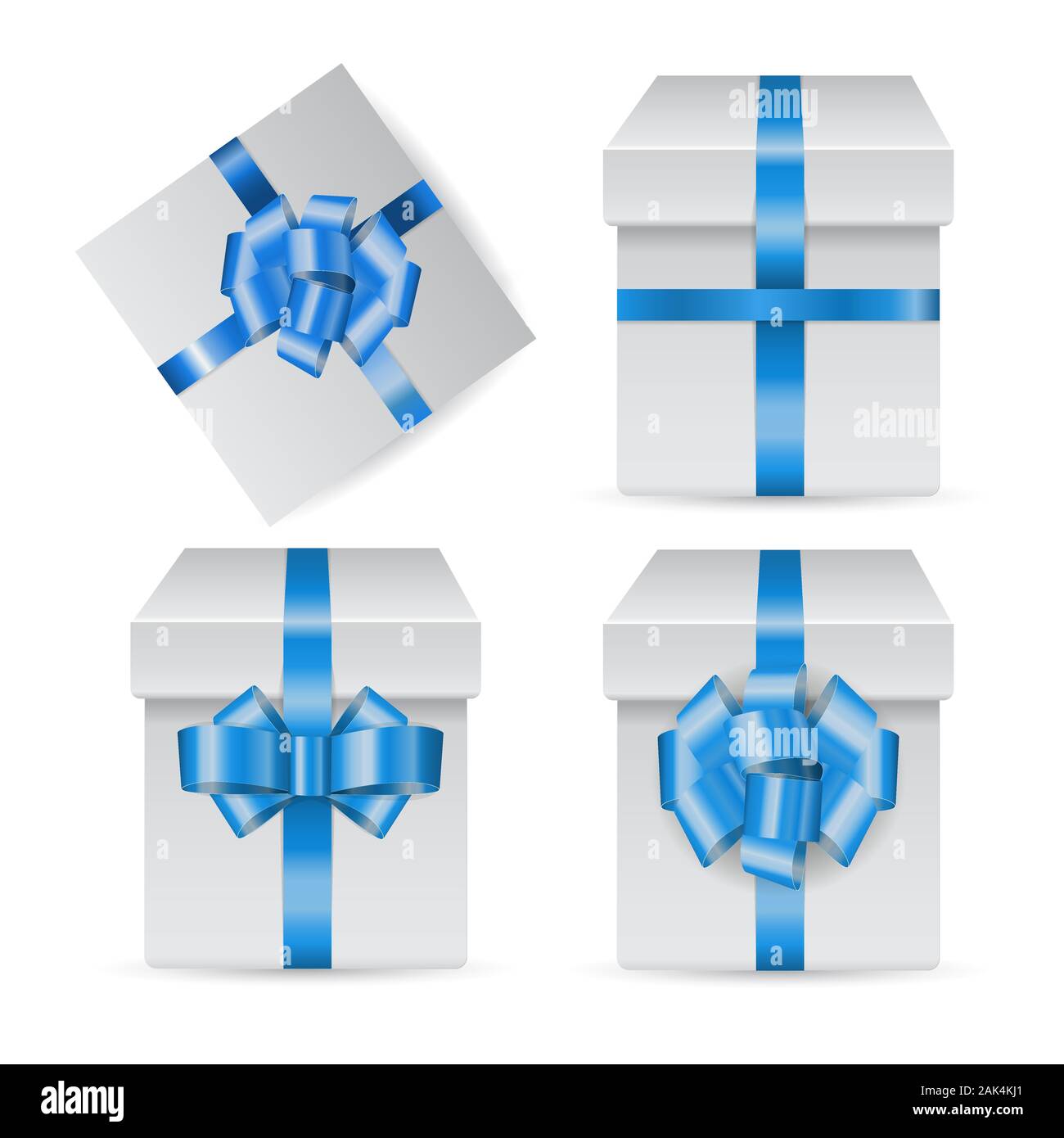 Vector set of holiday boxes with blue bow for greeting event isolated ...