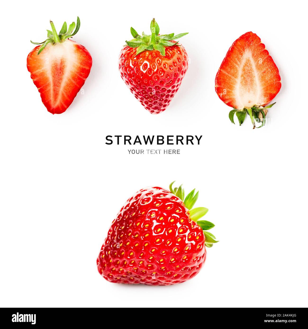 Fresh strawberry fruit as creative layout isolated on white background ...