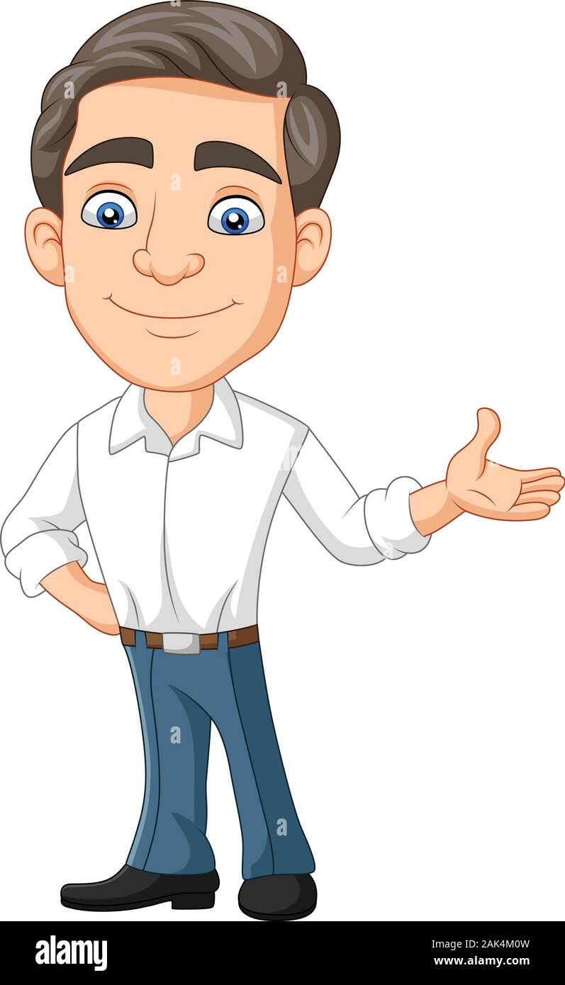 Cartoon happy young businessman presenting Stock Vector Image & Art - Alamy