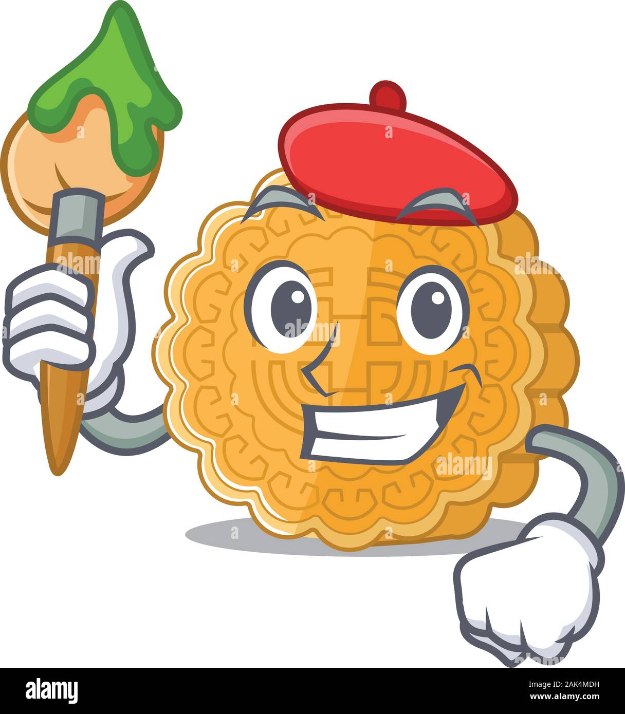 Cartoon character of chinese mooncake Artist with a brush Stock Vector ...