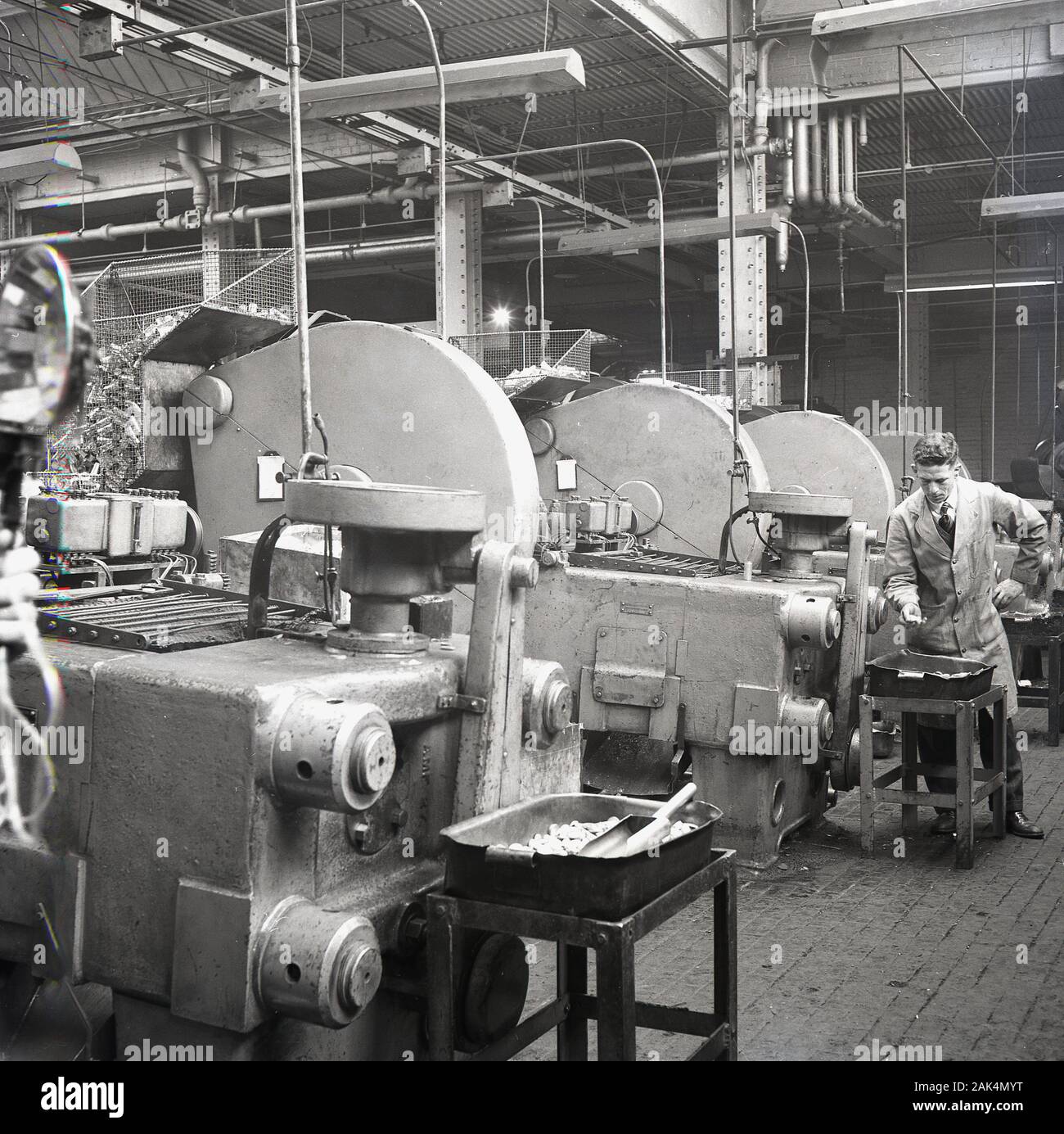 1950s, historical, industrial, manufacturing zinc-carbon batteries, a ...