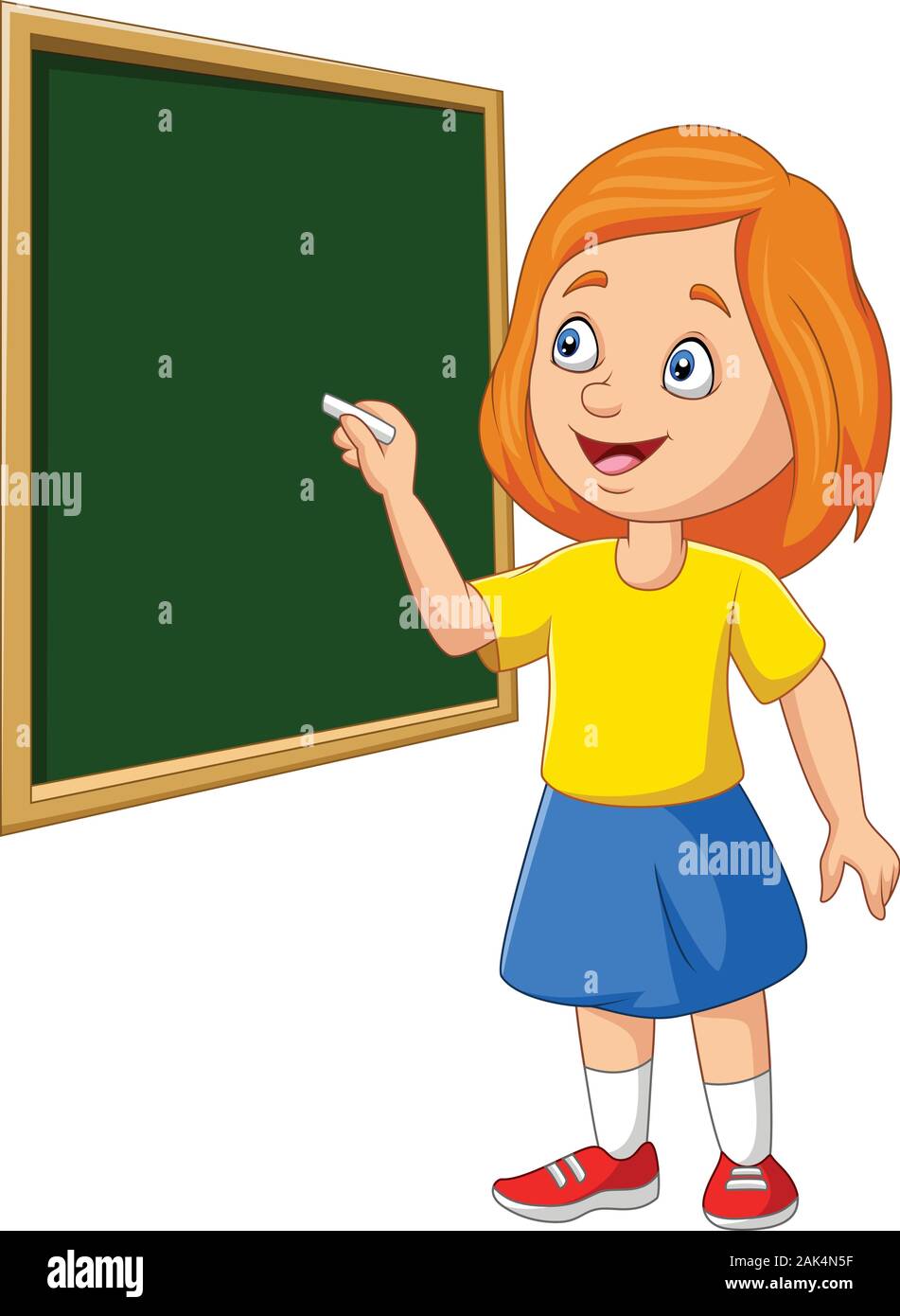 Cartoon schoolgirl writing on the blackboard Stock Vector Image & Art ...