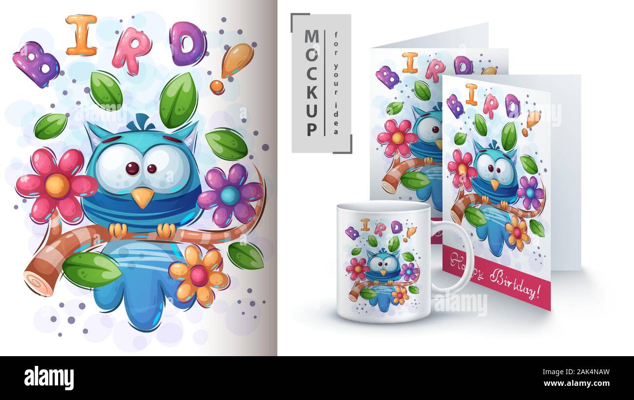Pretty bird Cute owl poster and merchandising Stock Vector Image & Art ...