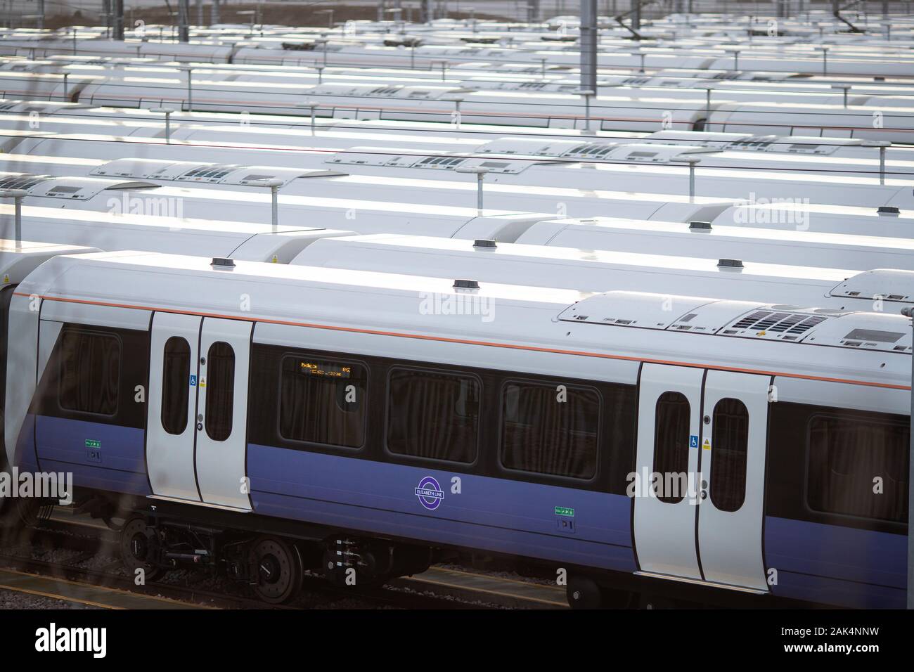 Crossrail trains wait for the completion of the Elizabeth Line at a ...