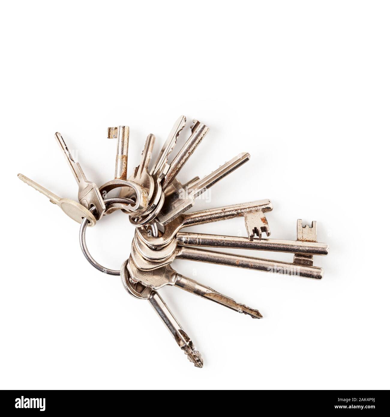 Keys on key ring arrangement isolated on white background clipping path ...