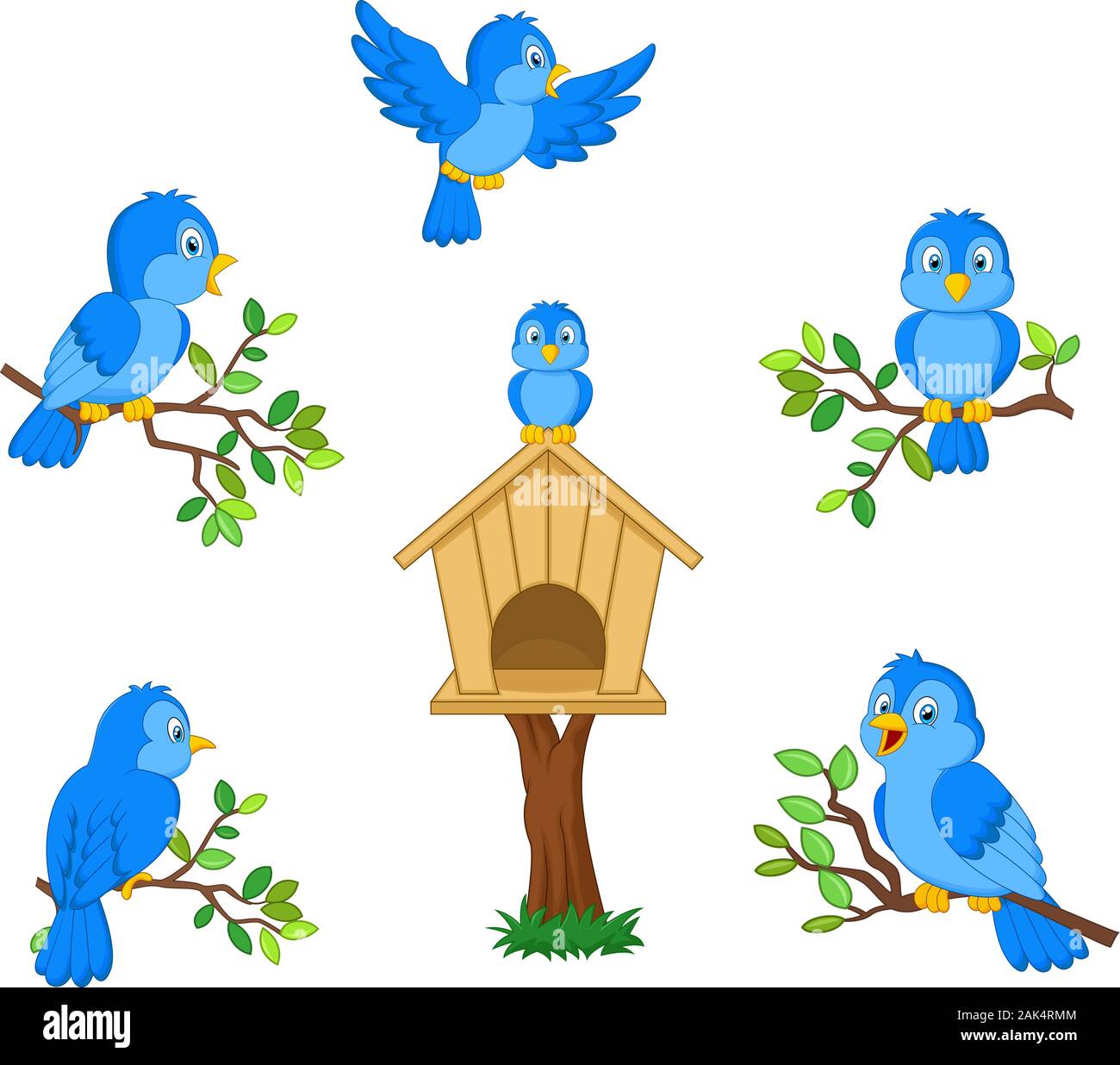 Set of cartoon blue bird on white background Stock Vector Image & Art ...