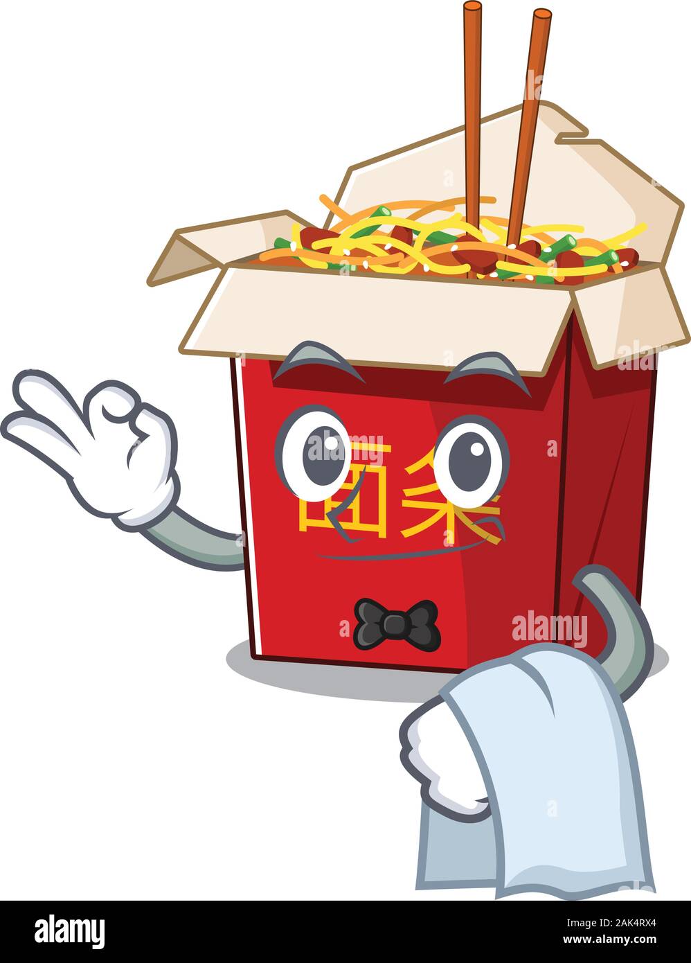 Friendly chinese box noodle Character stand as a Waiter character Stock ...