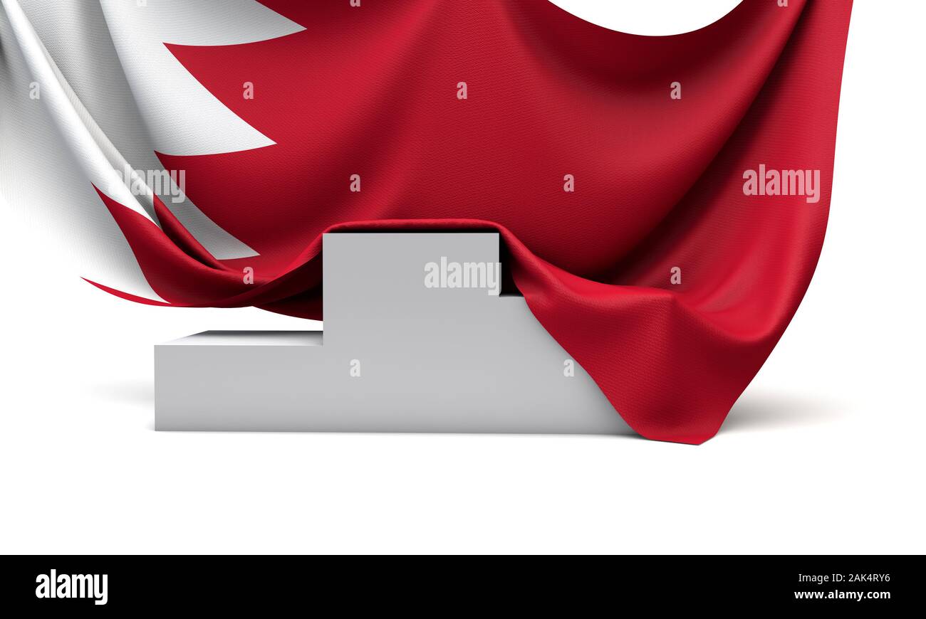 Bahrain flag draped over a competition winners podium. 3D Render Stock ...