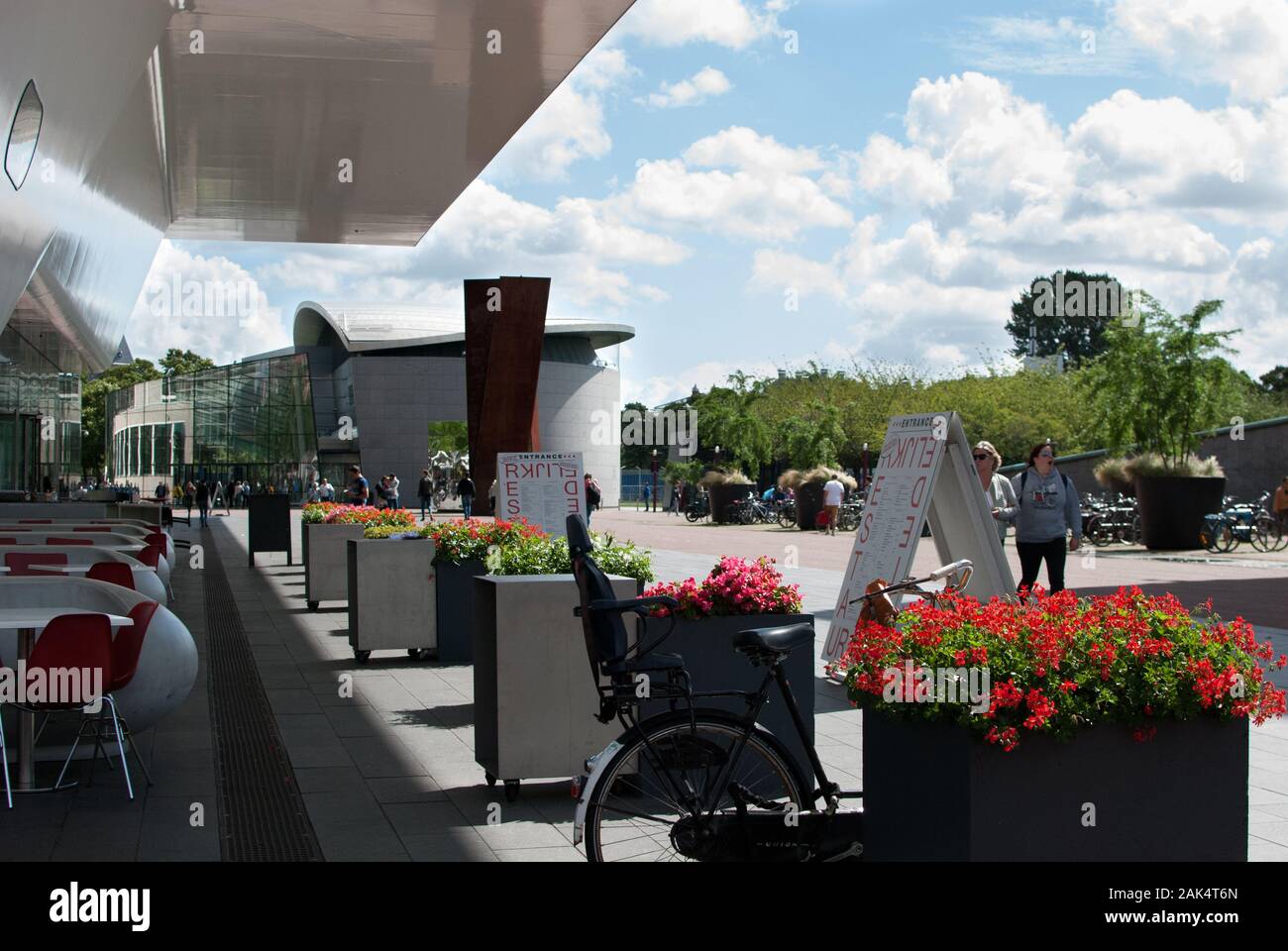 Under the marquise of the museum looking towards a round shape museum ...