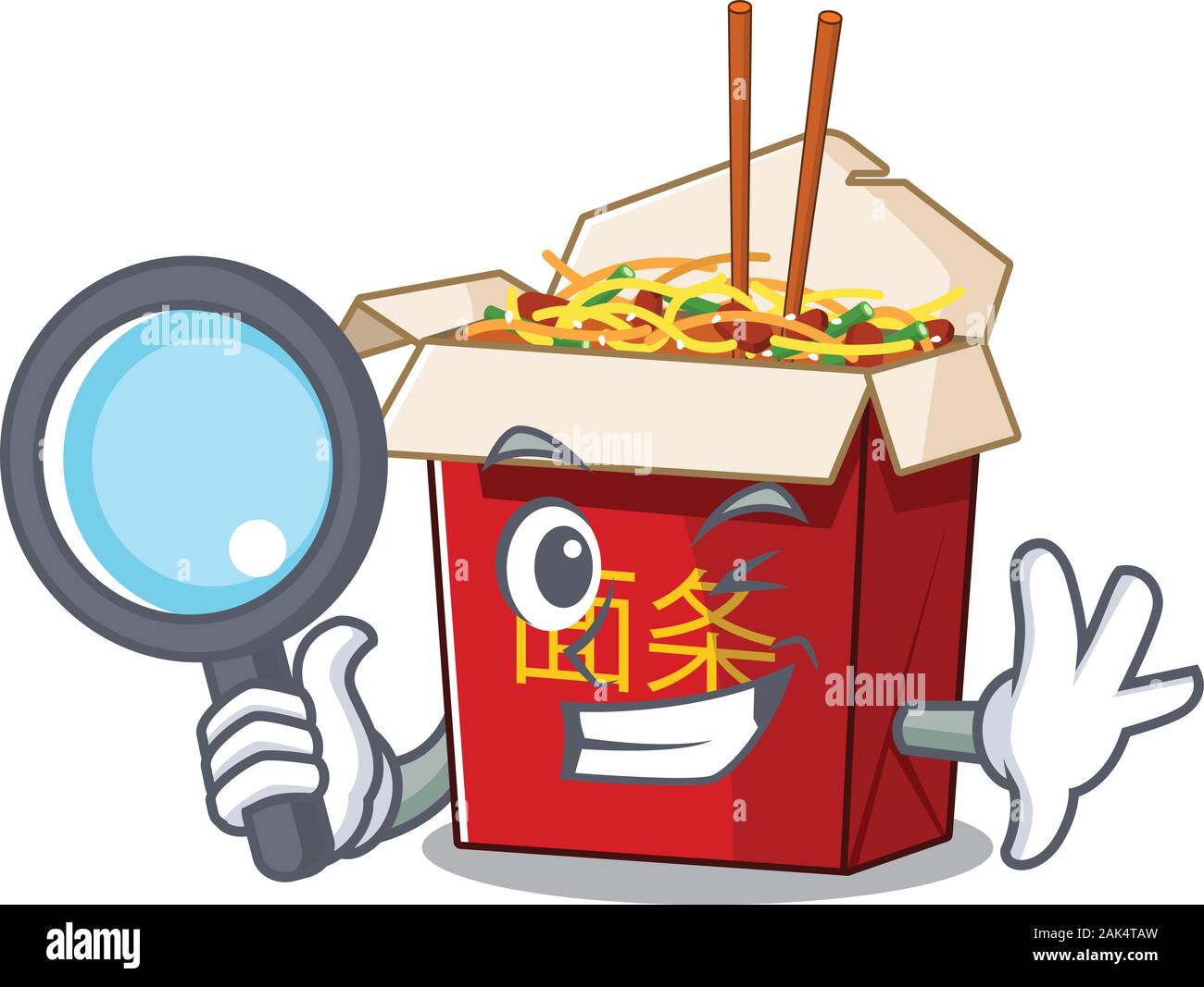 Cool and Smart chinese box noodle Detective cartoon mascot style Stock ...