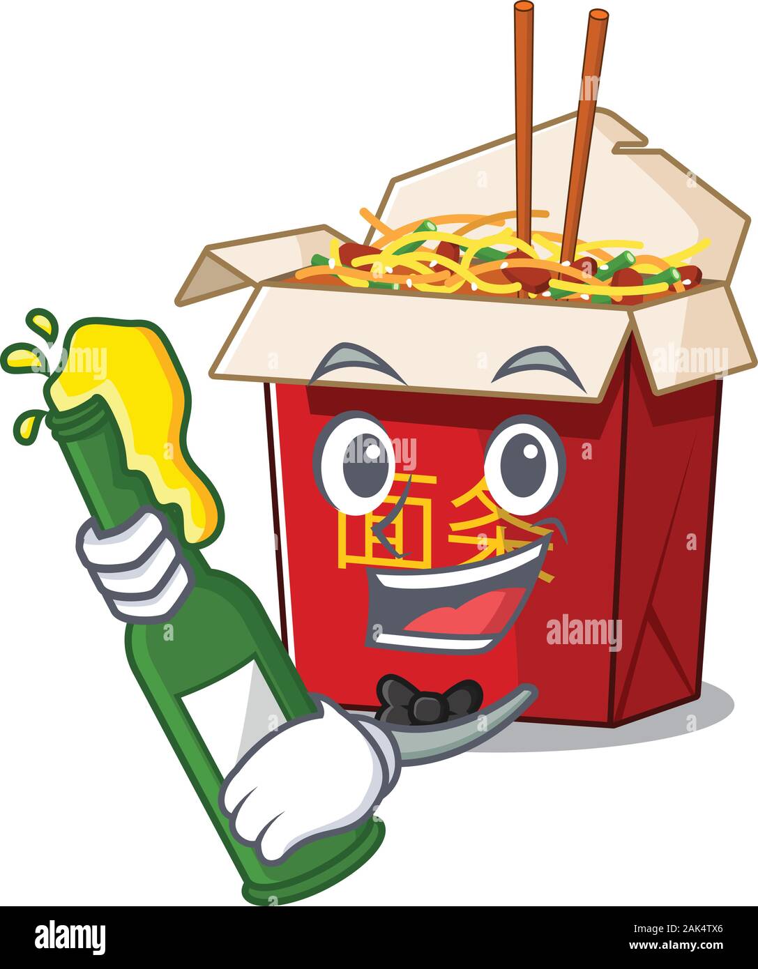 mascot cartoon design of chinese box noodle with bottle of beer Stock ...