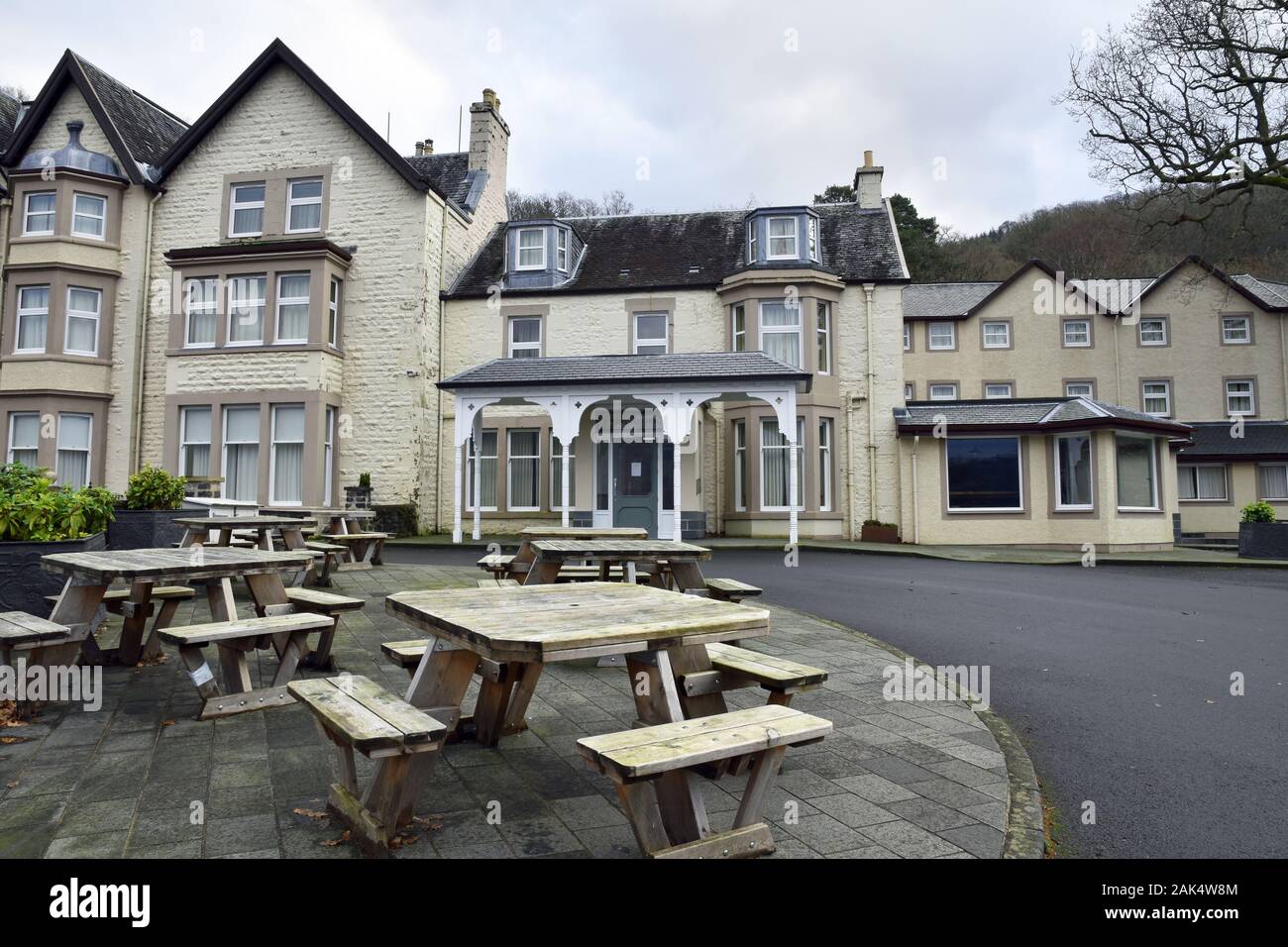 Exterior of Inversnaid Hotel on banks of Loch Lomond, Scotland, UK ...