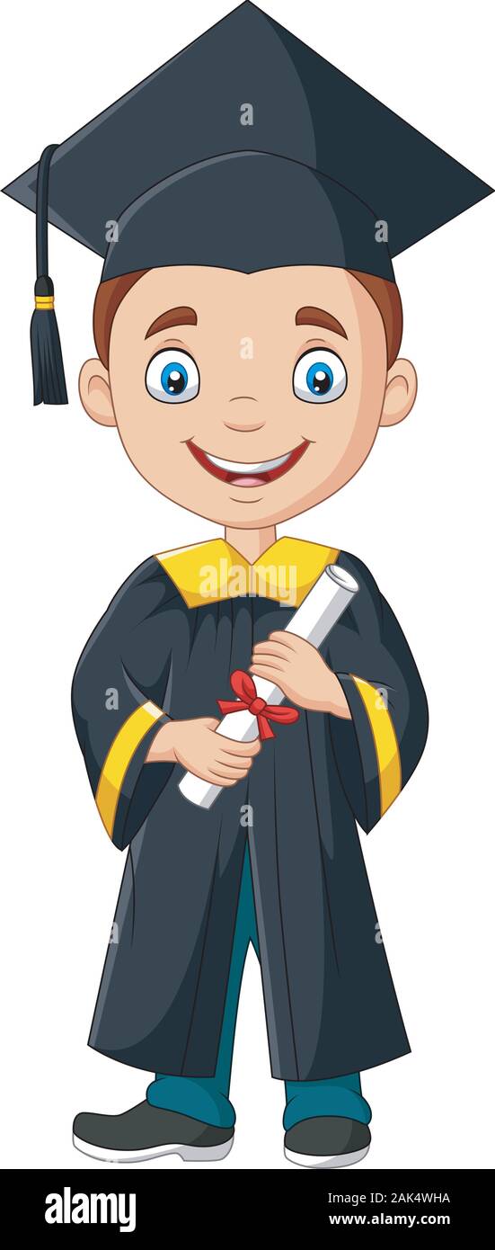 Cartoon boy in graduation costume holding a diploma Stock Vector Image & Art - Alamy