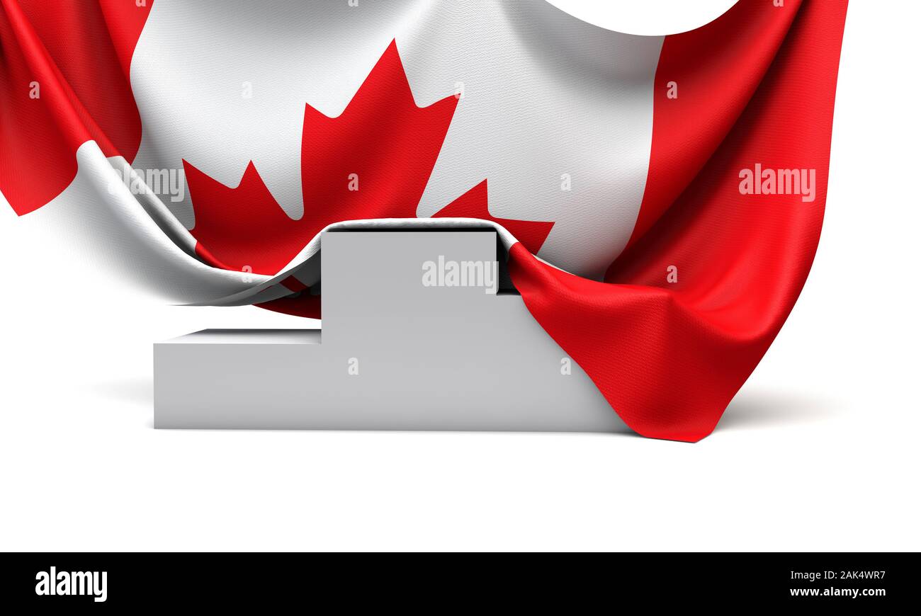 Canada flag draped over a competition winners podium. 3D Render Stock ...