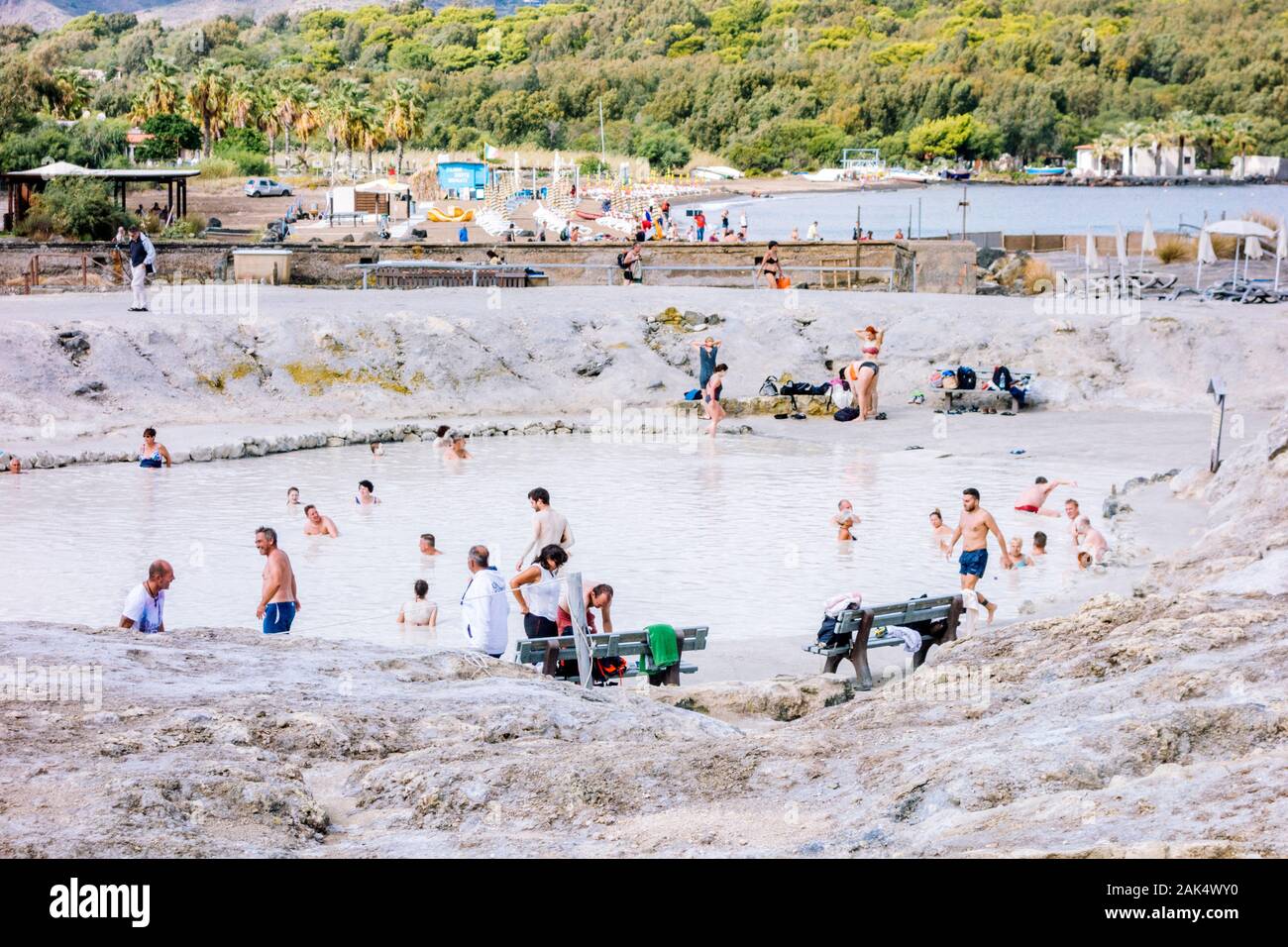 People bathing in volcanic mud (Vulcano/Aeolian Islands/Italy Stock ...