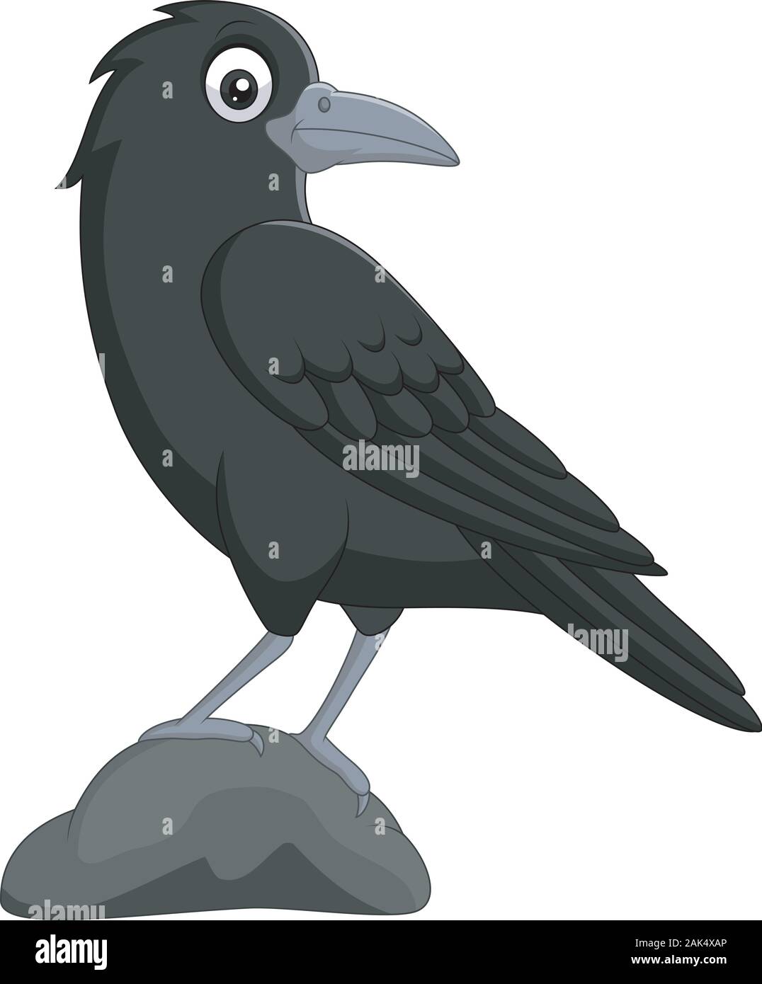 Cartoon crow standing in stone on white background Stock Vector Image ...