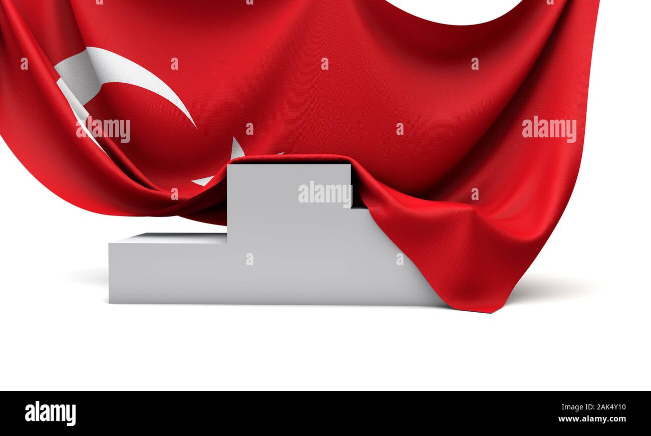 Turkey flag draped over a competition winners podium. 3D Render Stock ...