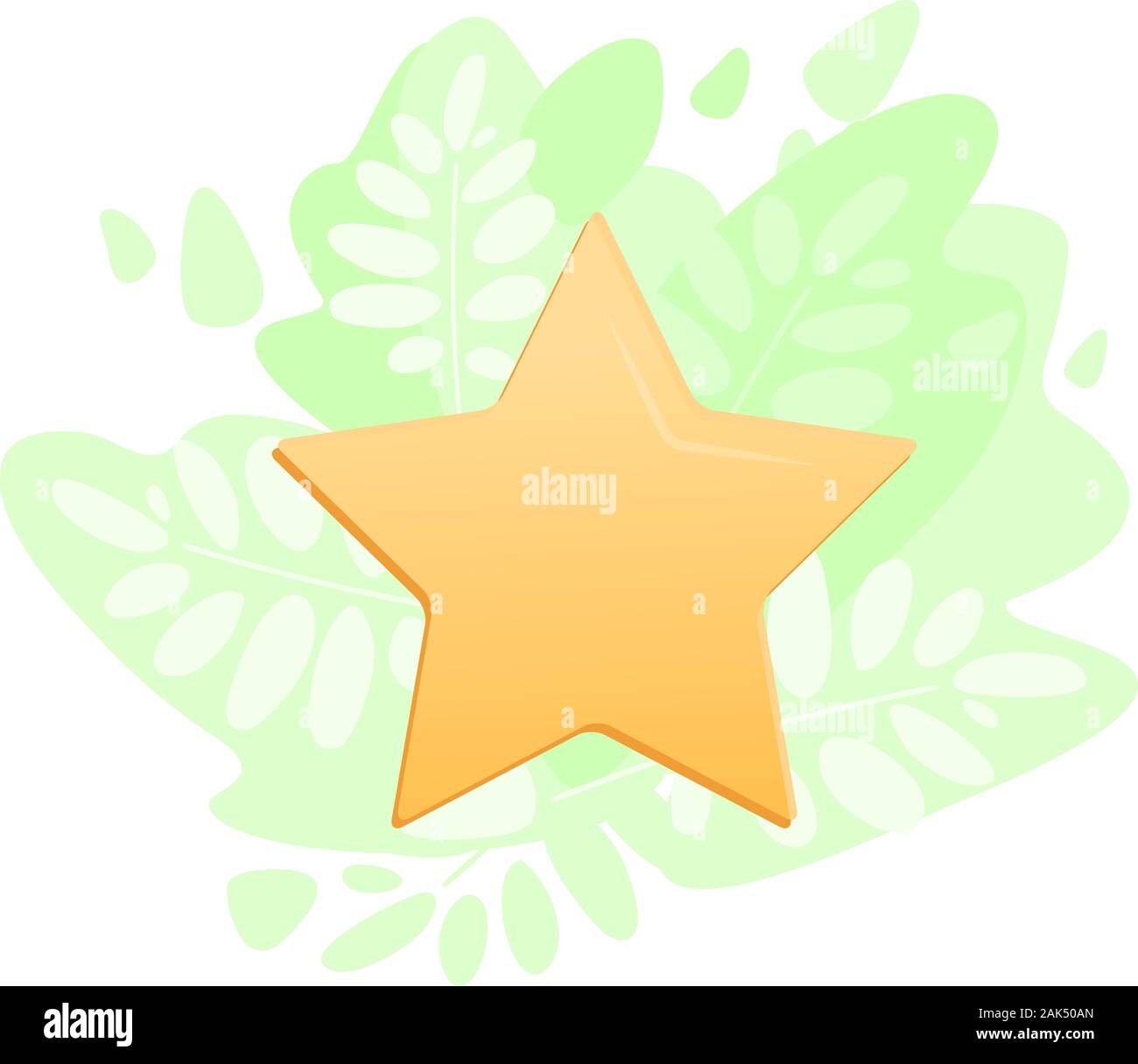 Gold star icon on greenery backdrop. Positive review, Online ...