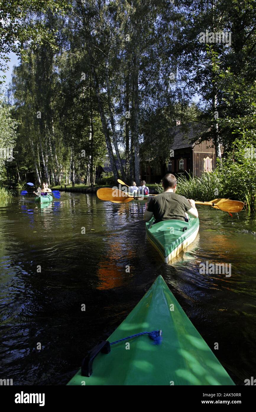 Paddelboote auf einem Fließ bei Lehde, Spreewald | usage worldwide ...