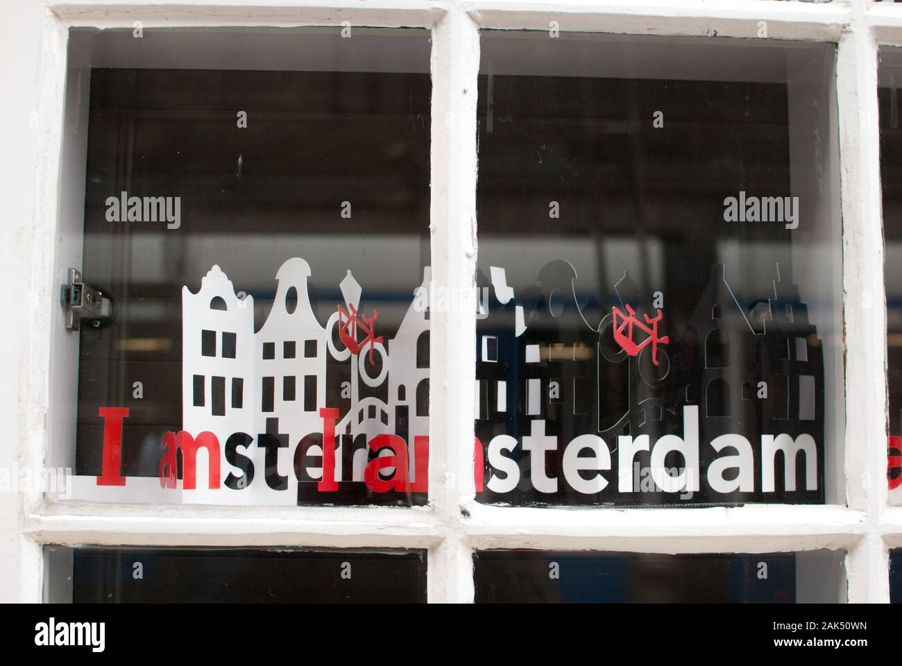 Paper artwork on the window written Amsterdam Stock Photo - Alamy