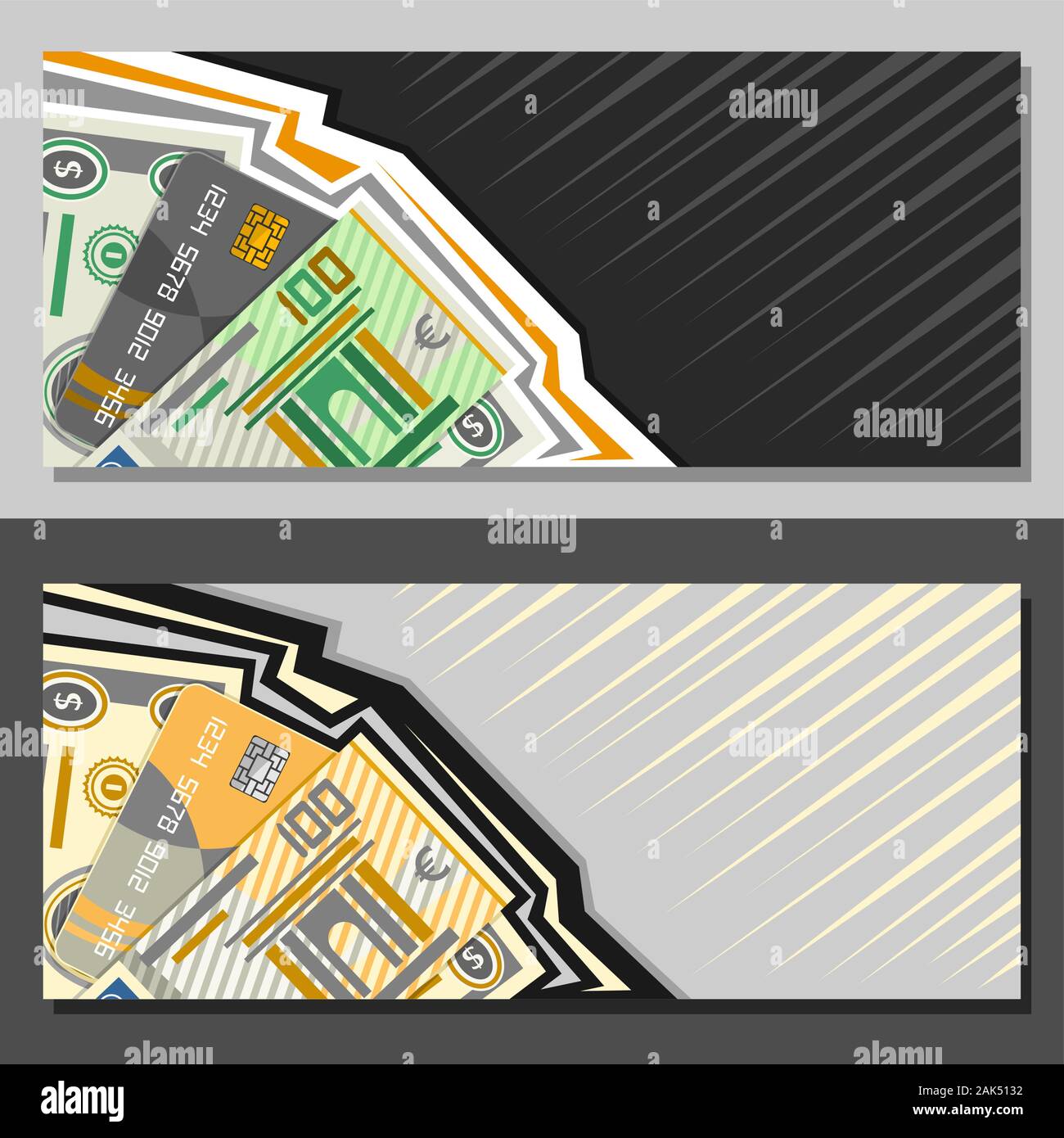 Vector layouts for Currency Exchange, cartoon paper banknotes of dollar ...