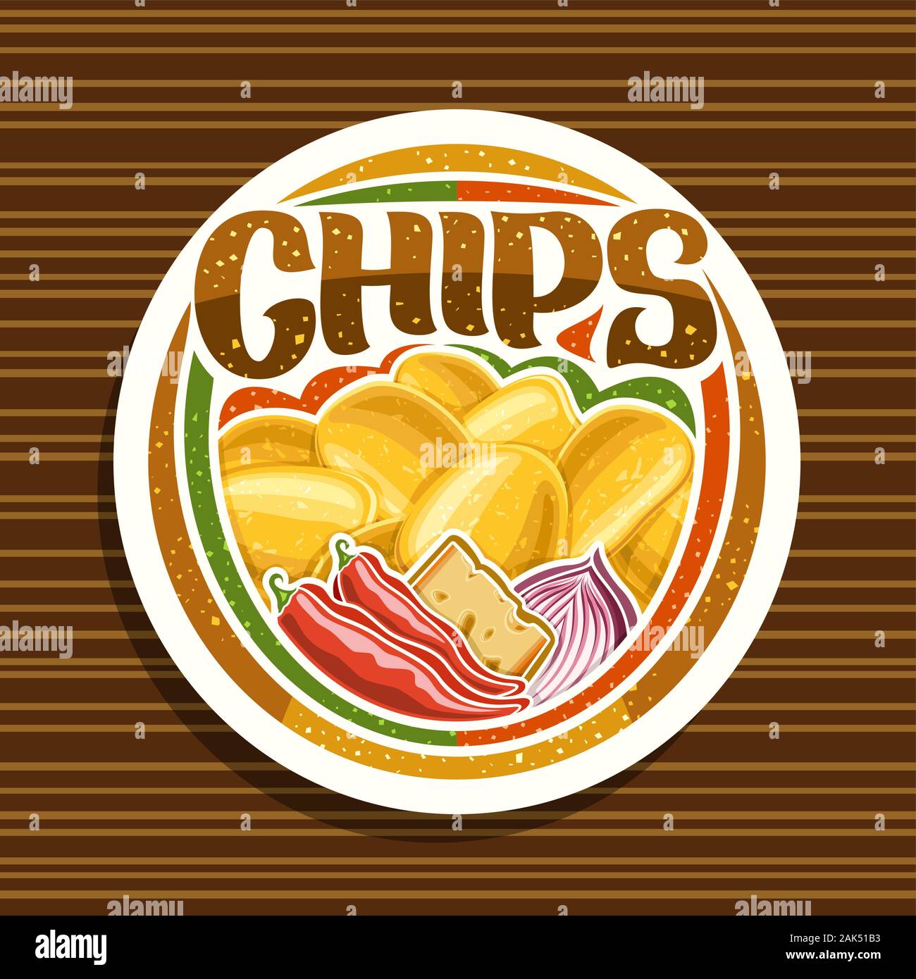 Vector logo for Potato Chips, decorative signage with illustration of ...