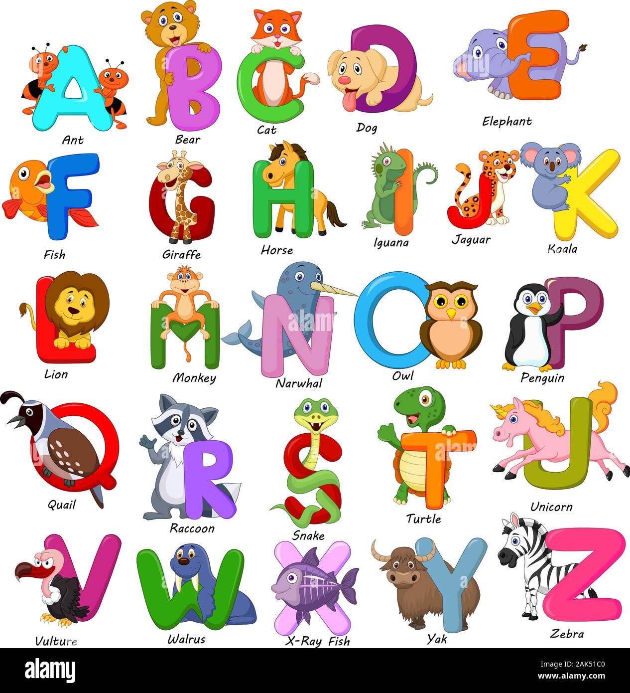Animals alphabet set on white background Stock Vector Image & Art - Alamy