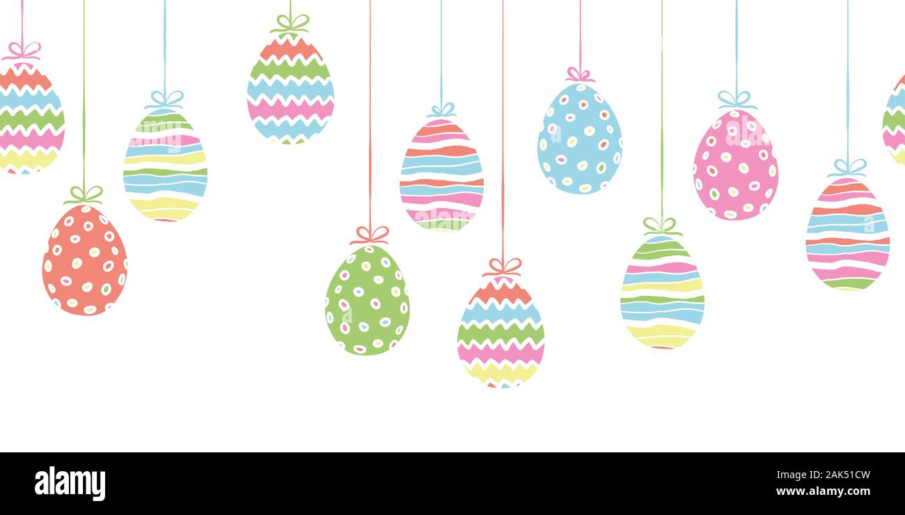 Cute hand drawn easter eggs horizontal seamless pattern, doodle eggs ...