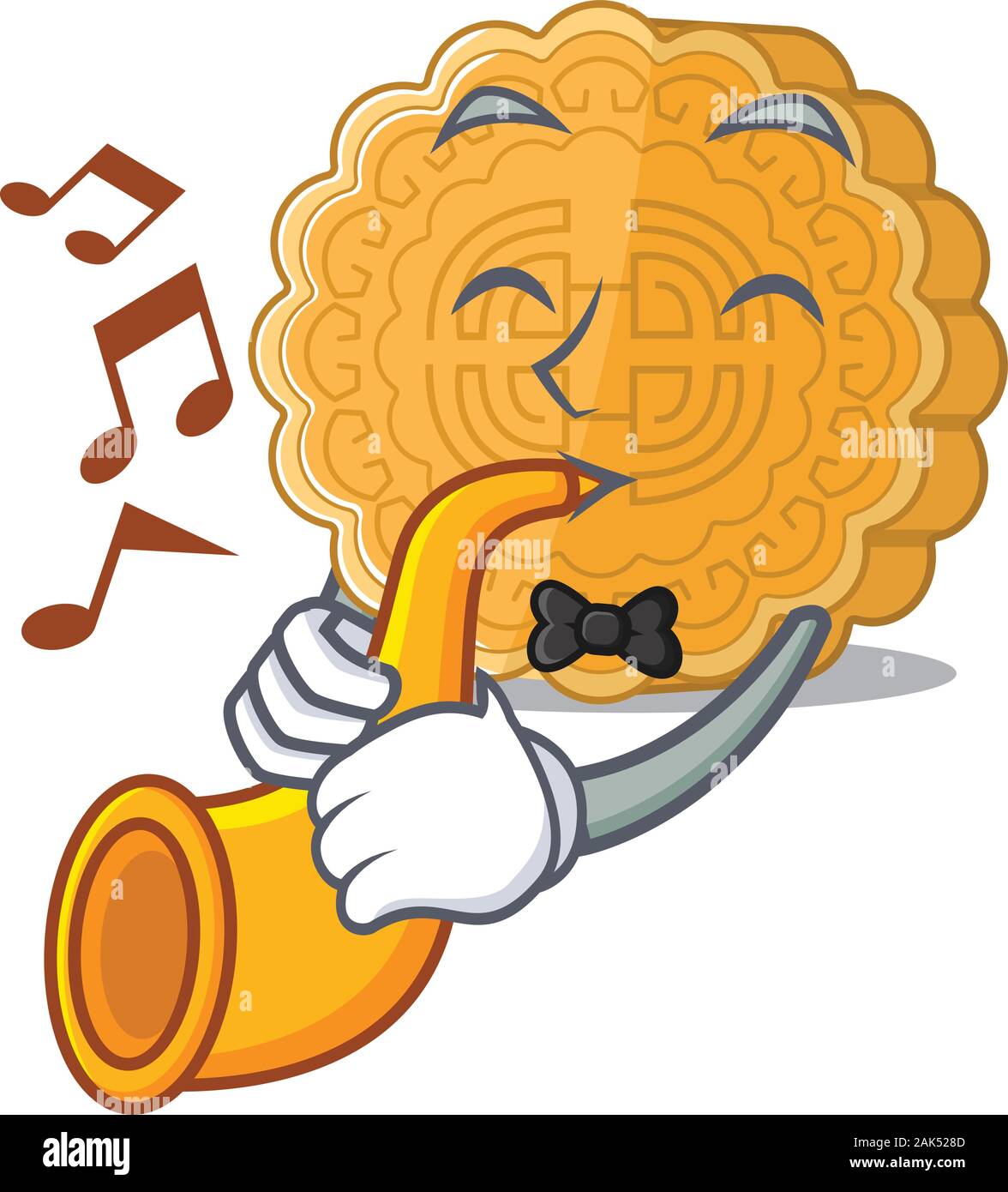 cartoon character style of chinese mooncake performance with trumpet ...