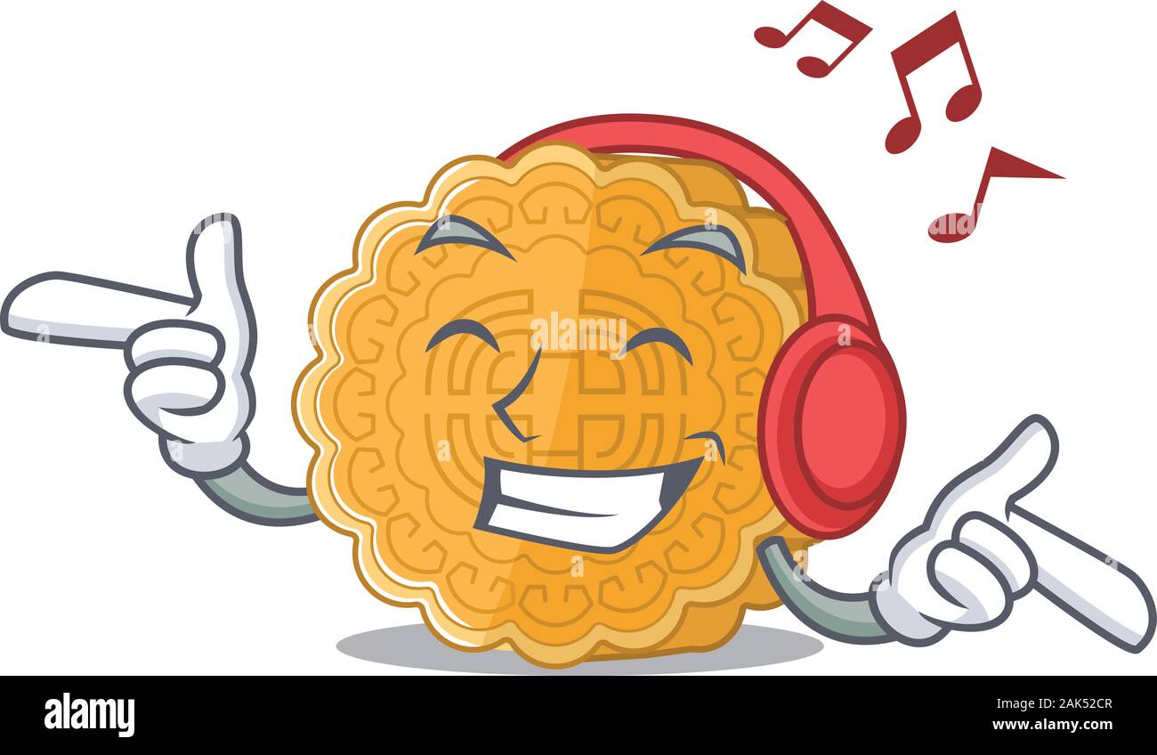 Listening music chinese mooncake mascot cartoon character design Stock ...