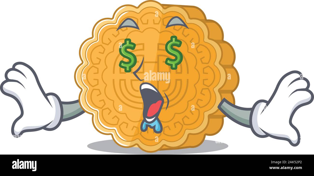 Happy rich chinese mooncake with Money eye cartoon character style ...