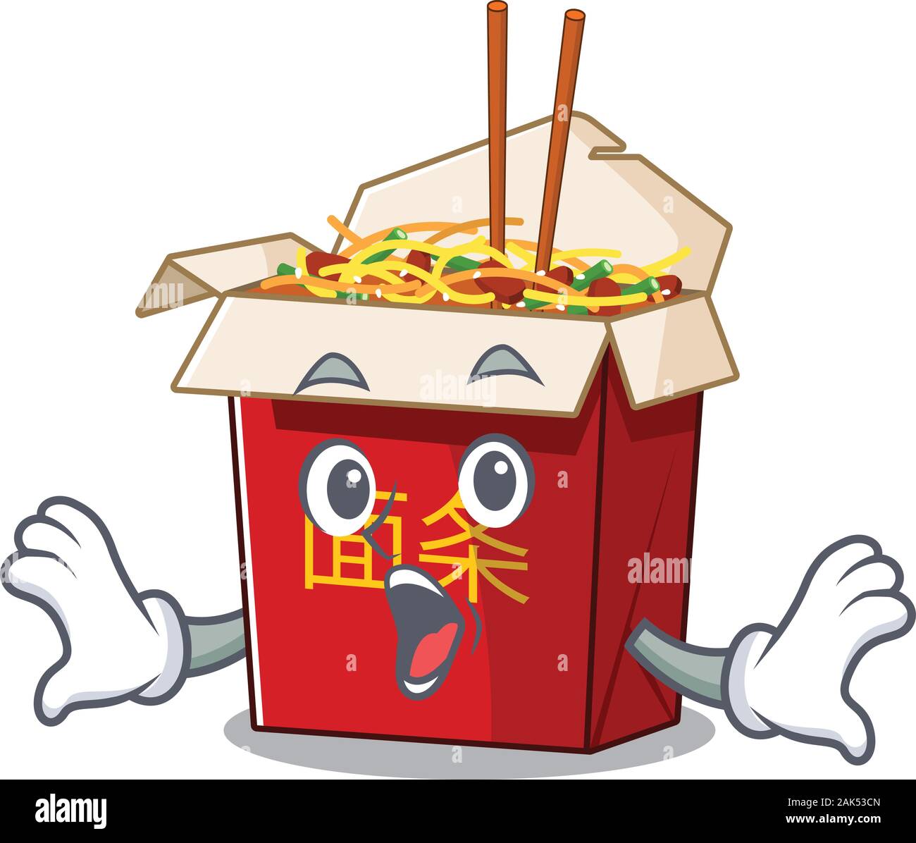 Chinese box noodle cartoon character design on a surprised gesture ...