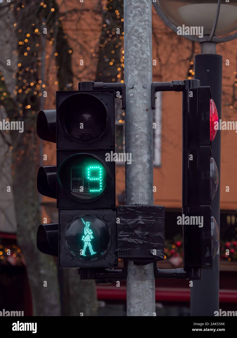 Local pedestrian traffic light with ancient soldier in Fredericia ...