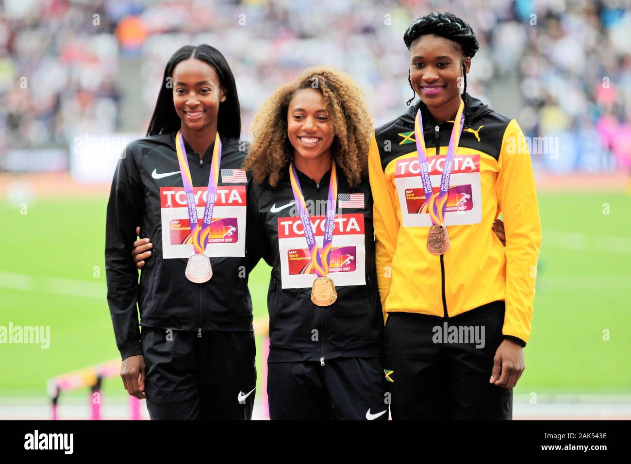 Kori Carter (USA) , Dalilah Muhammad (USA) and Ristananna Tracey ...