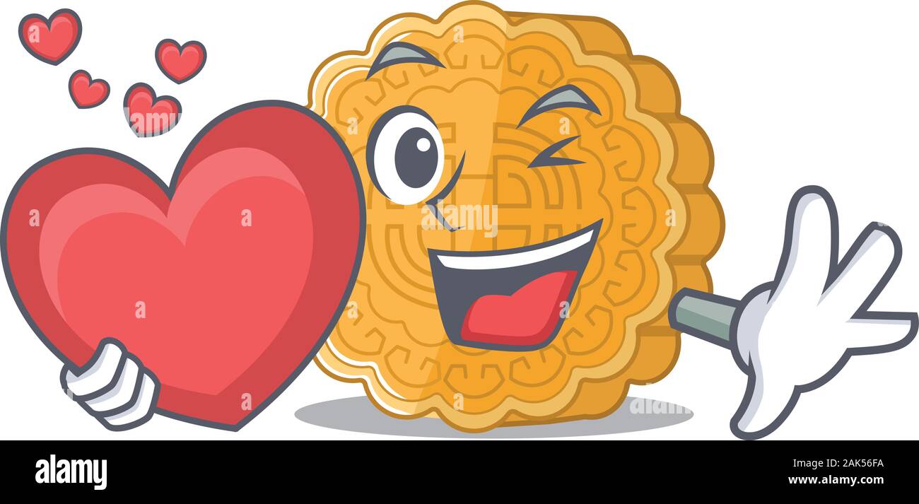 Funny Face chinese mooncake cartoon character holding a heart Stock ...
