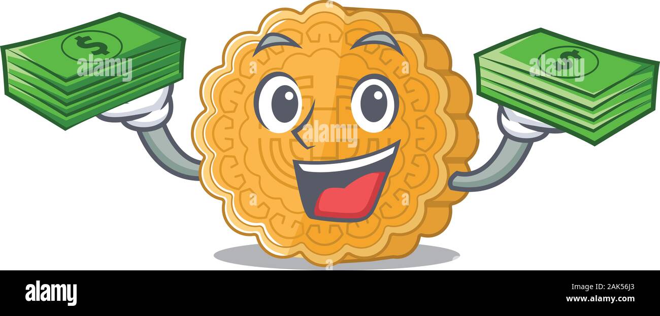 happy rich chinese mooncake character with money on hands Stock Vector ...