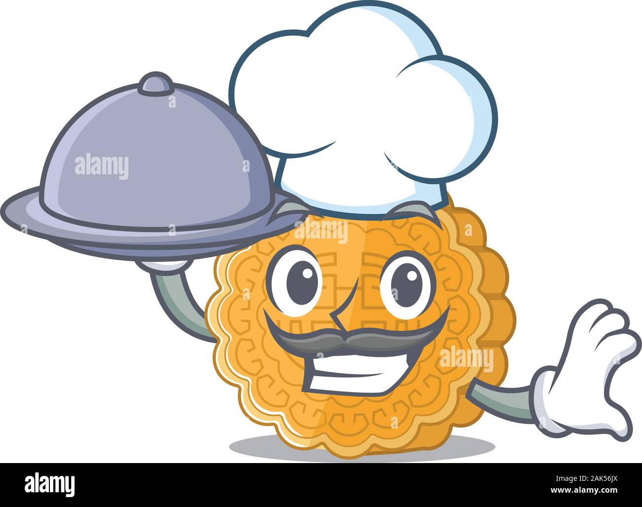 cartoon design of chinese mooncake as a Chef having food on tray Stock ...