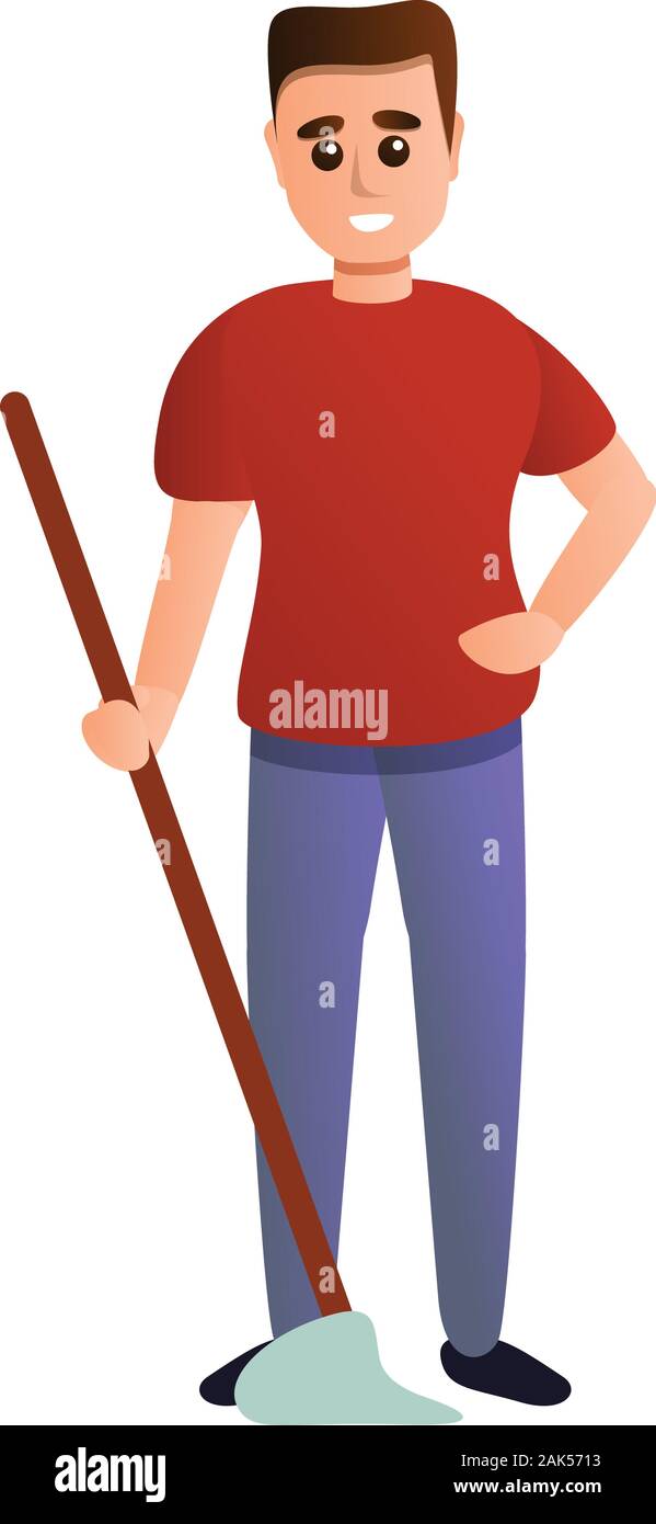 Boy with mop icon. Cartoon of boy with mop vector icon for web design ...