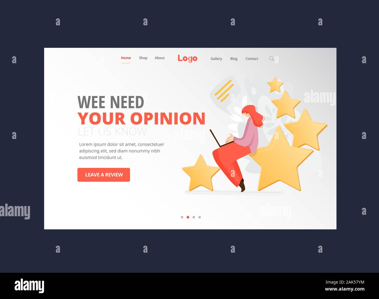 Feedback, survey vector flat landing page concept with people, man and ...