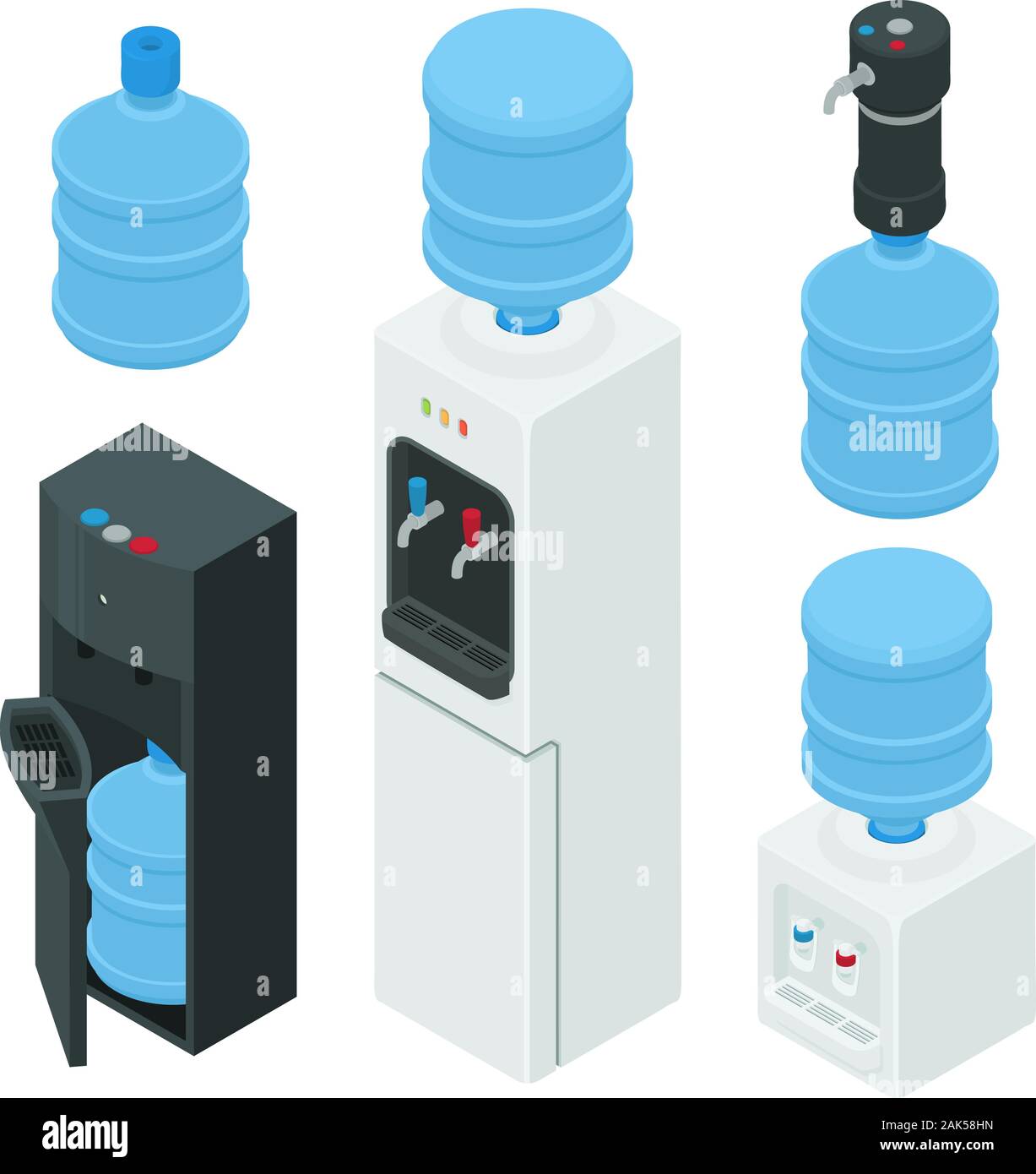 Cooler water icons set. Isometric set of cooler water vector icons for ...