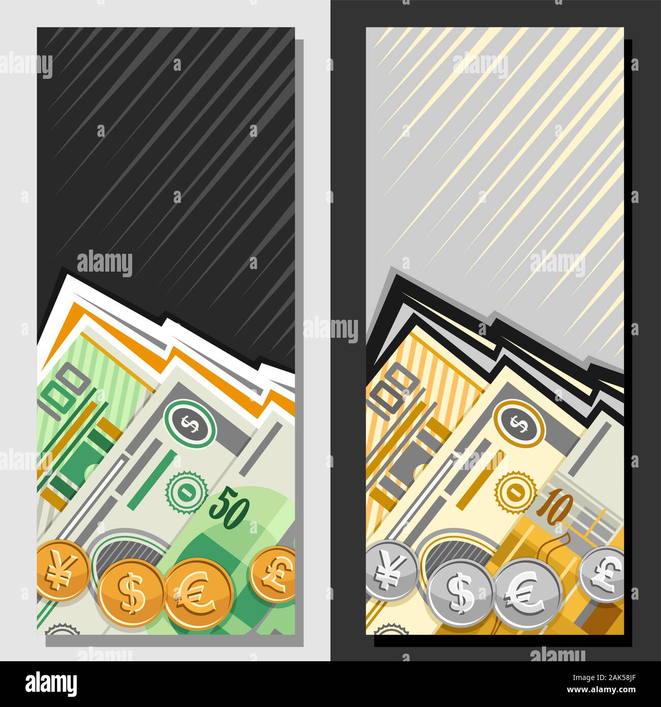 Vector layouts for Currency Exchange, cartoon paper banknotes of 100 ...
