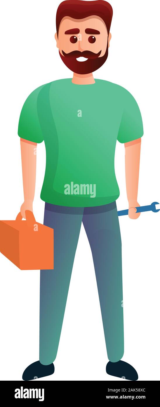Man take tool box icon. Cartoon of man take tool box vector icon for ...