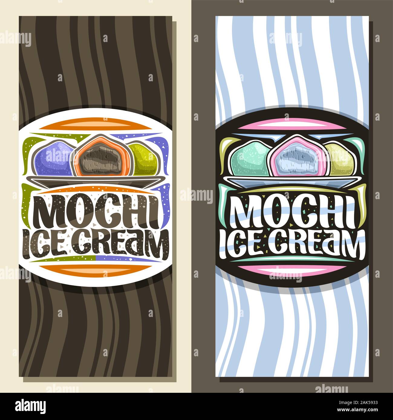 Vector layouts for Mochi Ice Cream, decorative design leaflet with ...