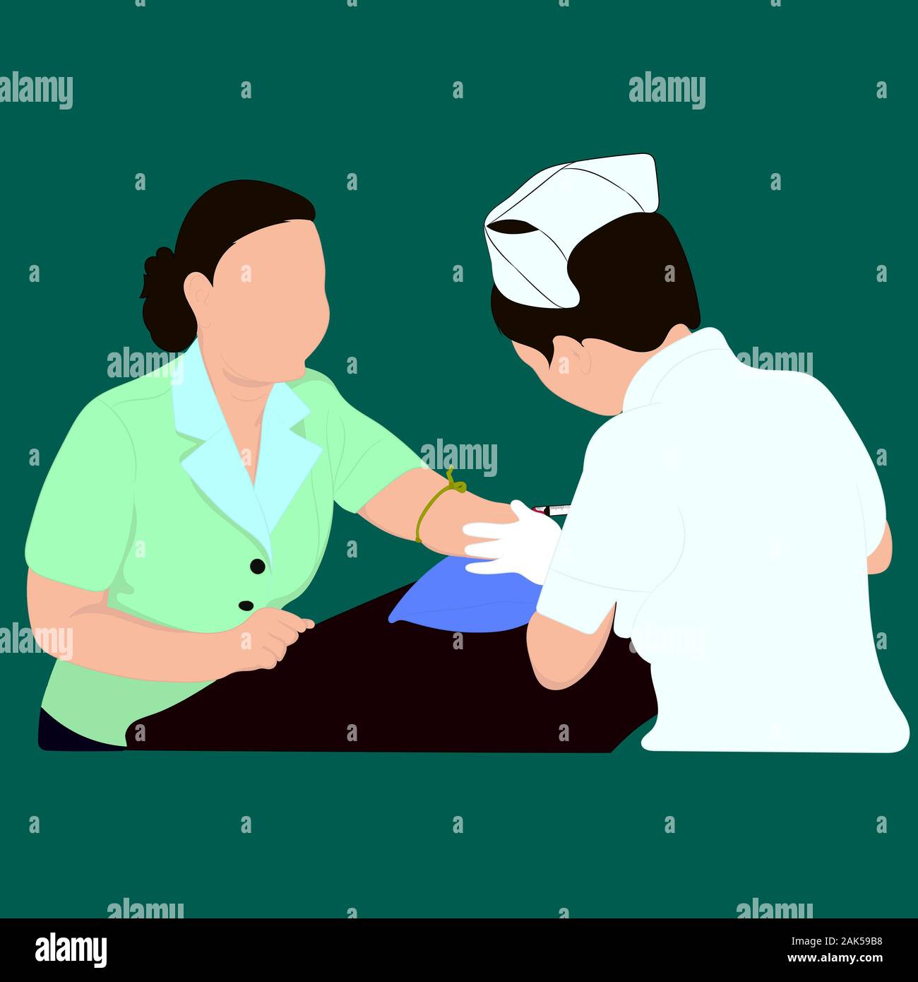 Vector illustration image a doctor using a needle to draw blood from an ...