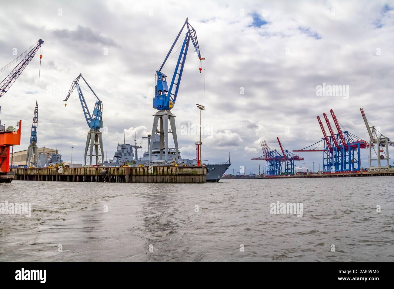 container terminal scenery seen at the Port of Hamburg in Germany Stock ...