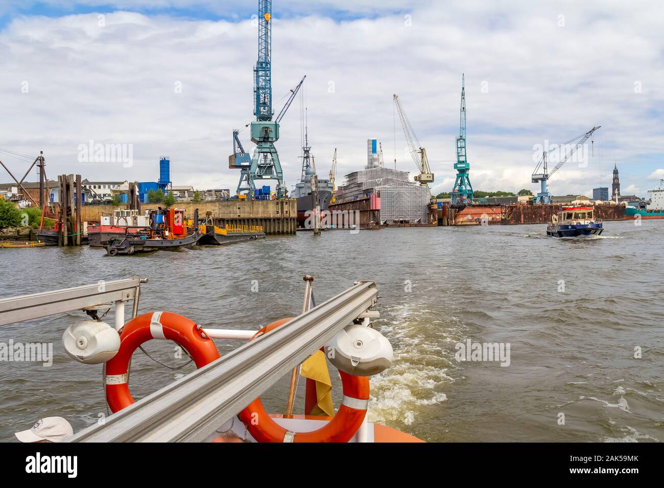 container terminal scenery seen at the Port of Hamburg in Germany Stock ...