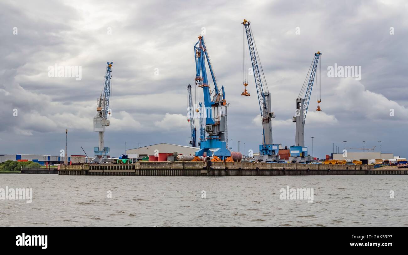 container terminal scenery seen at the Port of Hamburg in Germany Stock ...
