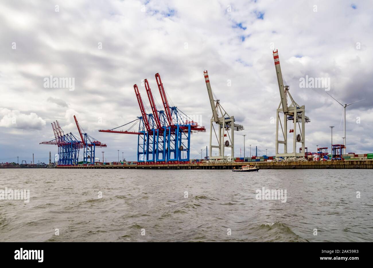 container terminal scenery seen at the Port of Hamburg in Germany Stock ...