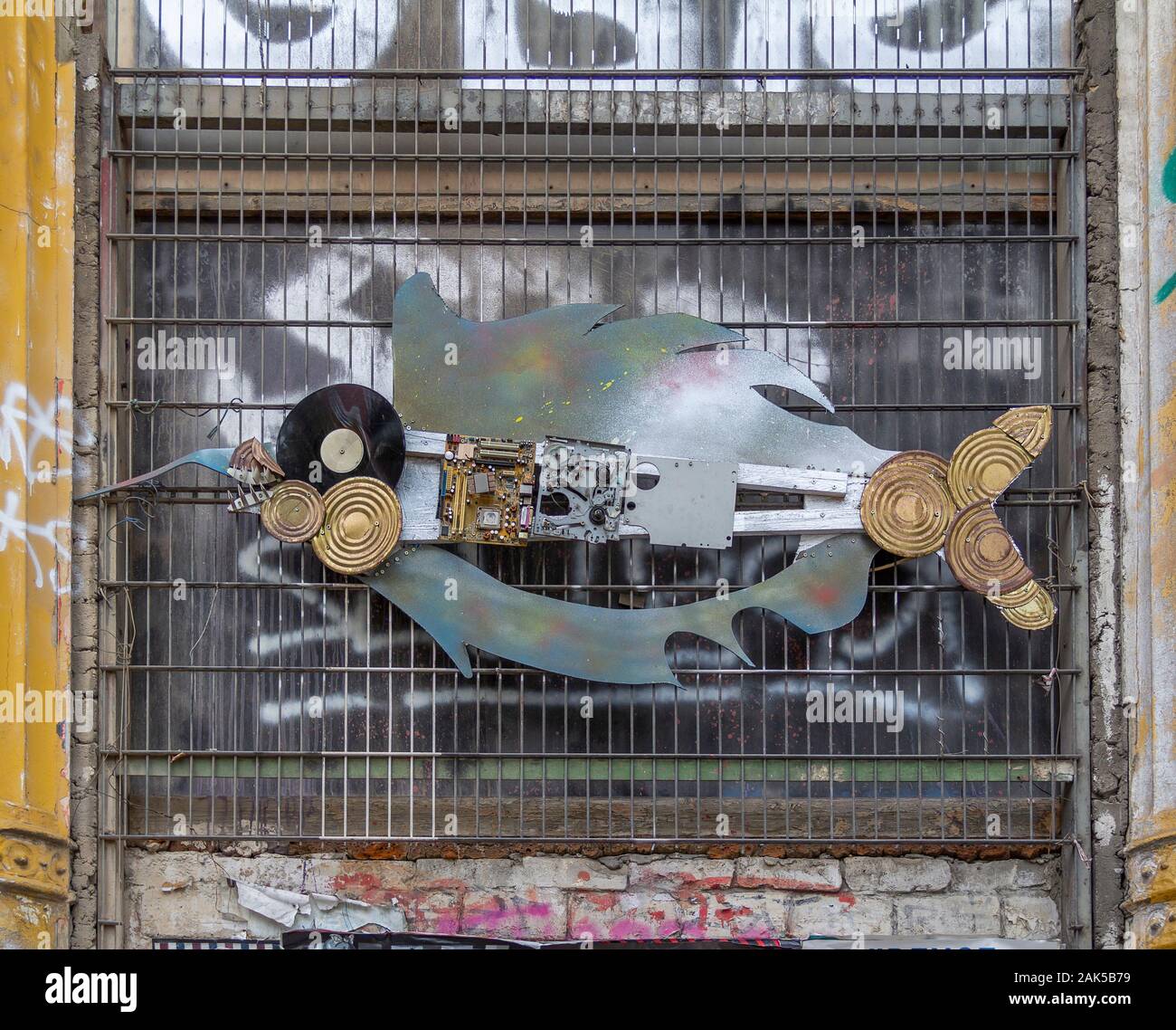 Street art object on a wall seen at the Schanzenviertel in Hamburg ...